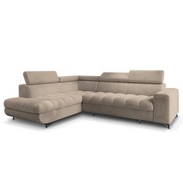 ECKSOFA MORIVA Q L-S Beige Boucle-Stoff mit Schlaffunktion