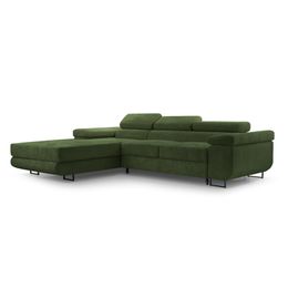 ECKSOFA GIULIO Gr&uuml;n Velours-Stoff mit Schlaffunktion