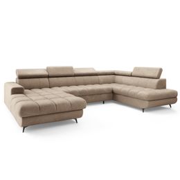 WOHNLANDSCHAFT CORENO Beige Boucle-Stoff mit Schlaffunktion