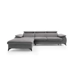 ECKSOFA FIORE Grau Velours-Stoff mit Schlaffunktion