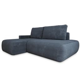 ECKSOFA AVINI T L-S Grau Kordstoff mit Schlaffunktion
