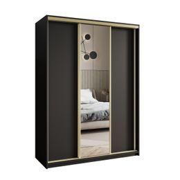 SCHWEBET&Uuml;RENSCHRANK TAVI 150/205/60 cm 3-t&uuml;rig mit Spiegel Schwarz