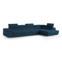 ECKSOFA VICENTE Blau Velours-Stoff mit Schlaffunktion