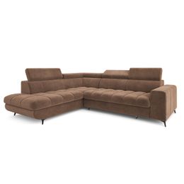 ECKSOFA MORIVA L-S Beige Velours-Stoff mit Schlaffunktion