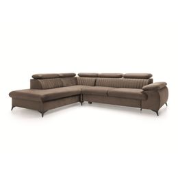 ECKSOFA FIORE Braun Velours-Stoff mit Schlaffunktion
