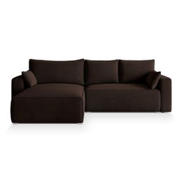ECKSOFA FORIL Braun Velours-Stoff mit Schlaffunktion