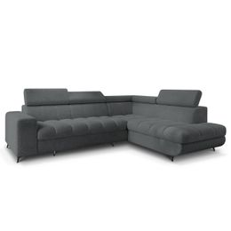 ECKSOFA MORIVA Q R-S Grau Boucle-Stoff mit Schlaffunktion