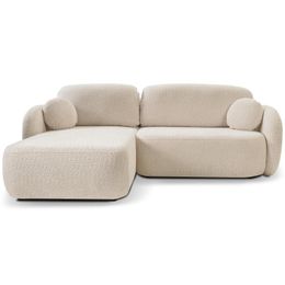ECKSOFA AMICO L-S Beige Boucle-Stoff mit Schlaffunktion