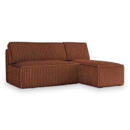 ECKSOFA BRISO T Braun Kordstoff mit Schlaffunktion