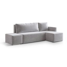 ECKSOFA VELOTTI R-S Hellgrau Pl&uuml;sch-Stoff mit Schlaffunktion