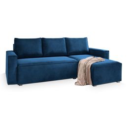 ECKSOFA SILES Blau Velours-Stoff mit Schlaffunktion