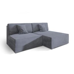 ECKSOFA FIORO M Grau Velours-Stoff mit Schlaffunktion
