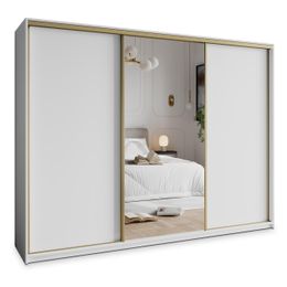 SCHWEBET&Uuml;RENSCHRANK TAVI 270/205/60 cm 3-t&uuml;rig mit Spiegel Wei&szlig;