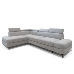 ECKSOFA AVISE MV L-S Hellgrau Velours-Stoff mit Schlaffunktion