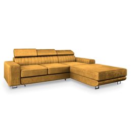 ECKSOFA NOTO R-S Gelb Velours-Stoff mit Schlaffunktion