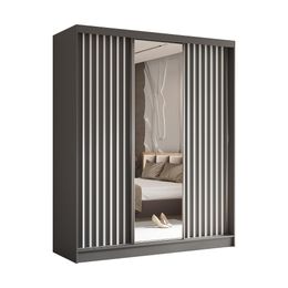 SCHWEBET&Uuml;RENSCHRANK LAMELLO 180/216/61 cm 3-t&uuml;rig mit Spiegel Grau