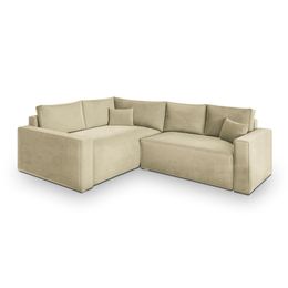 ECKSOFA ERONIS L-S Creme Velours-Stoff mit Schlaffunktion