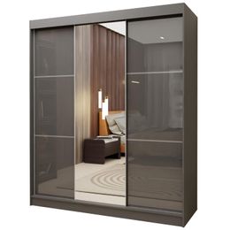 SCHWEBET&Uuml;RENSCHRANK VITALE 180/216/61 cm 3-t&uuml;rig mit Spiegel Grau