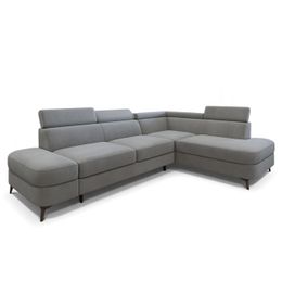 ECKSOFA AVISE MV R-S Grau Velours-Stoff mit Schlaffunktion