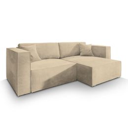 ECKSOFA NERIO M Creme Velours-Stoff mit Schlaffunktion