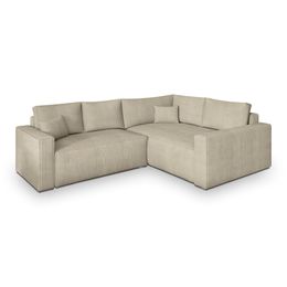 ECKSOFA ERONIS R-S Creme Kordstoff mit Schlaffunktion