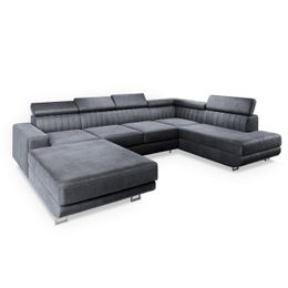 WOHNLANDSCHAFT SIENA R-S Grau Velours-Stoff mit Schlaffunktion