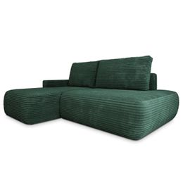 ECKSOFA AVINI T L-S Gr&uuml;n Kordstoff mit Schlaffunktion