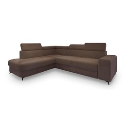 ECKSOFA ALVORO L-S Braun Boucle-Stoff mit Schlaffunktion