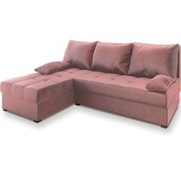 ECKSOFA RITA Rosa Pl&uuml;sch-Stoff mit Schlaffunktion
