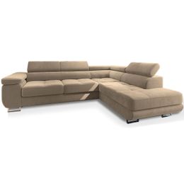 ECKSOFA SELVA R-S Creme Velours-Stoff mit Schlaffunktion
