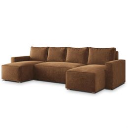 WOHNLANDSCHAFT ASPRA LM Braun Chenille mit Schlaffunktion