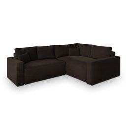 ECKSOFA ERONIS R-S Braun Velours-Stoff mit Schlaffunktion