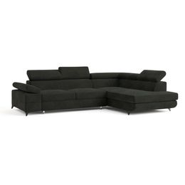 ECKSOFA FAVIEN R-S Schwarz Velours-Stoff mit Schlaffunktion