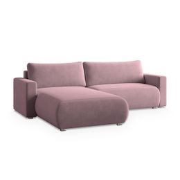 ECKSOFA TURIN M Lila Velours-Stoff mit Schlaffunktion