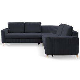 ECKSOFA VELA R-S Dunkelblau Velours-Stoff mit Schlaffunktion