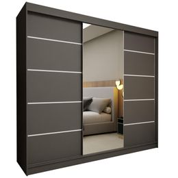 SCHWEBET&Uuml;RENSCHRANK MIRELLA 240/216/61 cm 3-t&uuml;rig mit Spiegel Grau