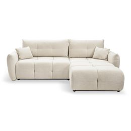ECKSOFA MODA E Creme Geflochtener Stoff mit Schlaffunktion