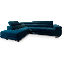 ECKSOFA SELVA L-S Blau Velours-Stoff mit Schlaffunktion