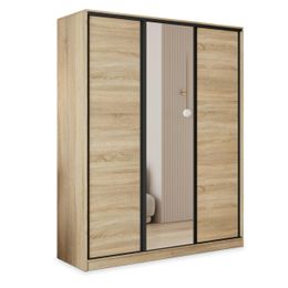 SCHWEBET&Uuml;RENSCHRANK TARI 160/205/58 cm 3-t&uuml;rig mit Spiegel und 4 Schubladen Sonoma Eiche