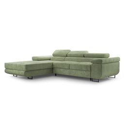 ECKSOFA GIULIO Gr&uuml;n Velours-Stoff mit Schlaffunktion