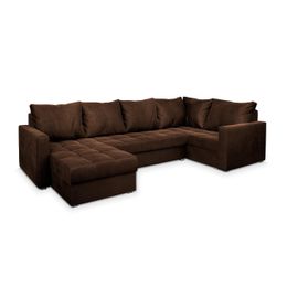 WOHNLANDSCHAFT LORIVO L-S Braun Pl&uuml;sch-Stoff mit Schlaffunktion