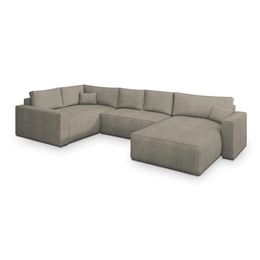 WOHNLANDSCHAFT VELAMI L-S Beige Kordstoff mit Schlaffunktion