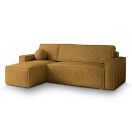 ECKSOFA RAVELO M Gelb Velours-Stoff mit Schlaffunktion