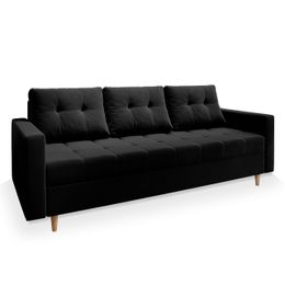 BETTSOFA MILO Schwarz Pl&uuml;sch-Stoff mit Schlaffunktion
