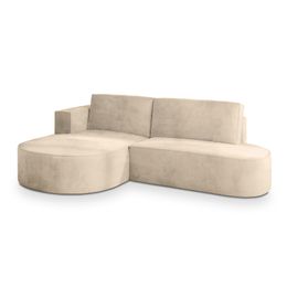 ECKSOFA CORTIO M L-S Creme Velours-Stoff mit Schlaffunktion