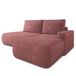 ECKSOFA AVINI T R-S Rosa Kordstoff mit Schlaffunktion