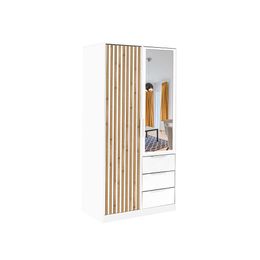 DREHT&Uuml;RENSCHRANK GAREN 100/200/57,5 cm 2-t&uuml;rig mit Spiegel Wei&szlig;