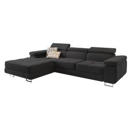 ECKSOFA ELMA L-S Schwarz Velours-Stoff mit Schlaffunktion