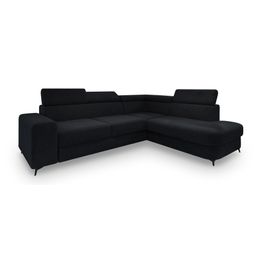 ECKSOFA ALVORO R-S Schwarz Boucle-Stoff mit Schlaffunktion