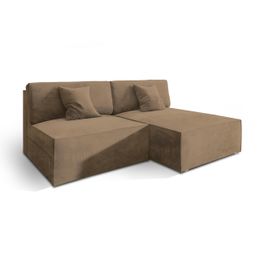 ECKSOFA FIORO M Beige Velours-Stoff mit Schlaffunktion